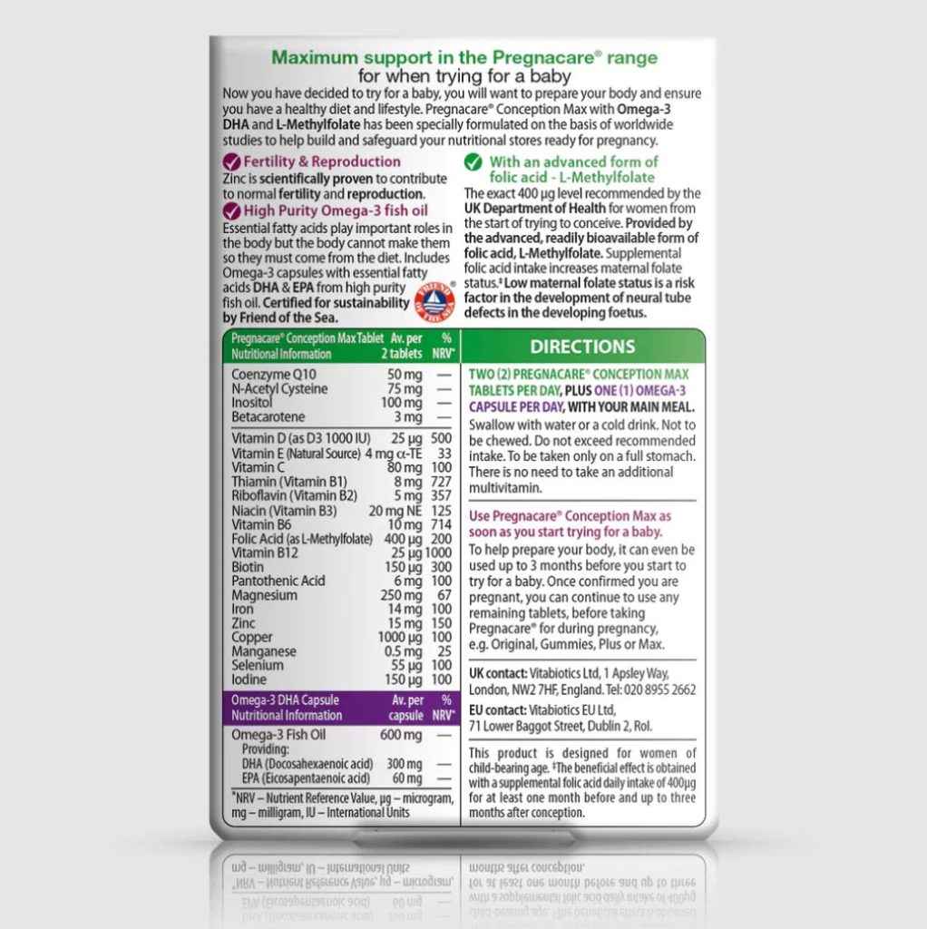 Vitabiotics Pregnacare Conception Max 84 pcs - glamitup.pk